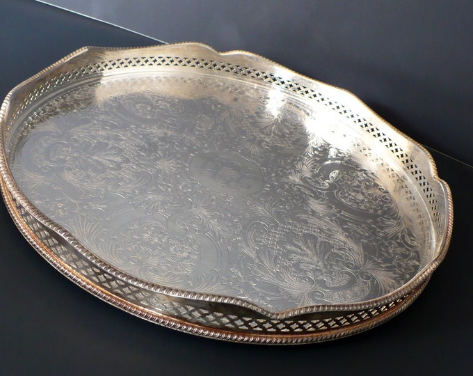 Vintage Sheffield Silver Plated Tray -made in England -engraved Footed ...