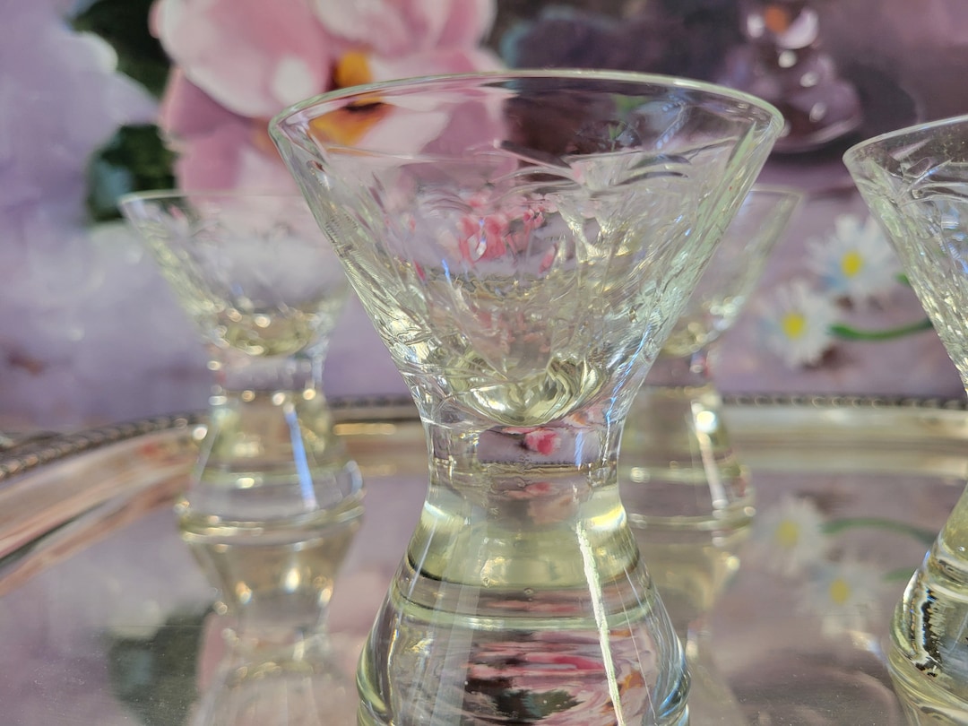 Art Deco Crystal Cordial Glasses - Set of 5 - 2oz Vintage Floral Etched ...