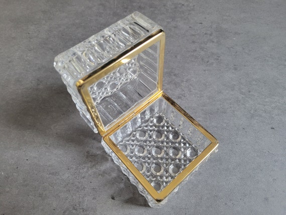 Vintage Glass Box with Gold Metal Rim for Jewelry, Tr… - Gem