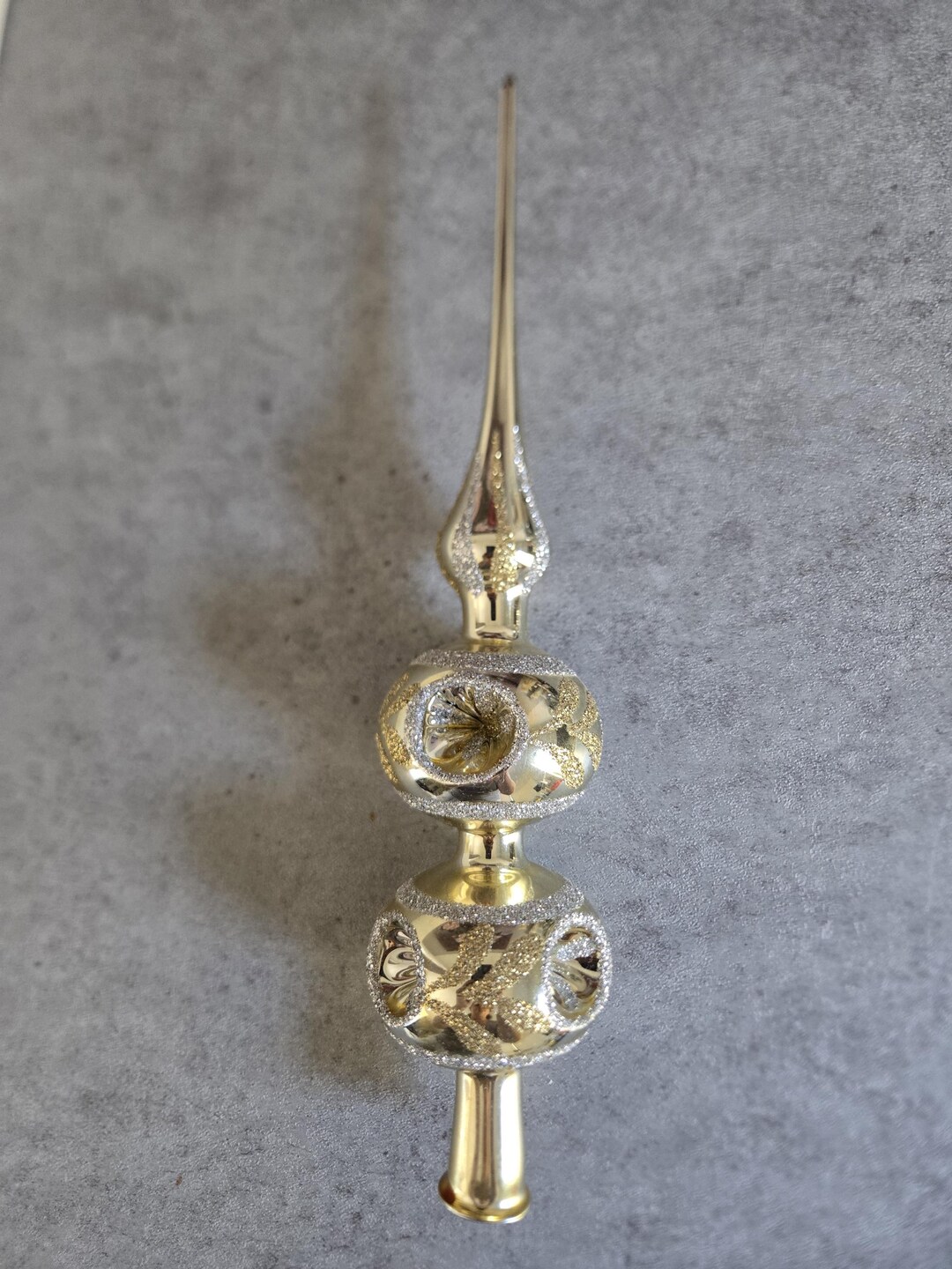 Vintage Christmas Tree Topper Ornament - 12" Globe Indent, Yellow Gold ...