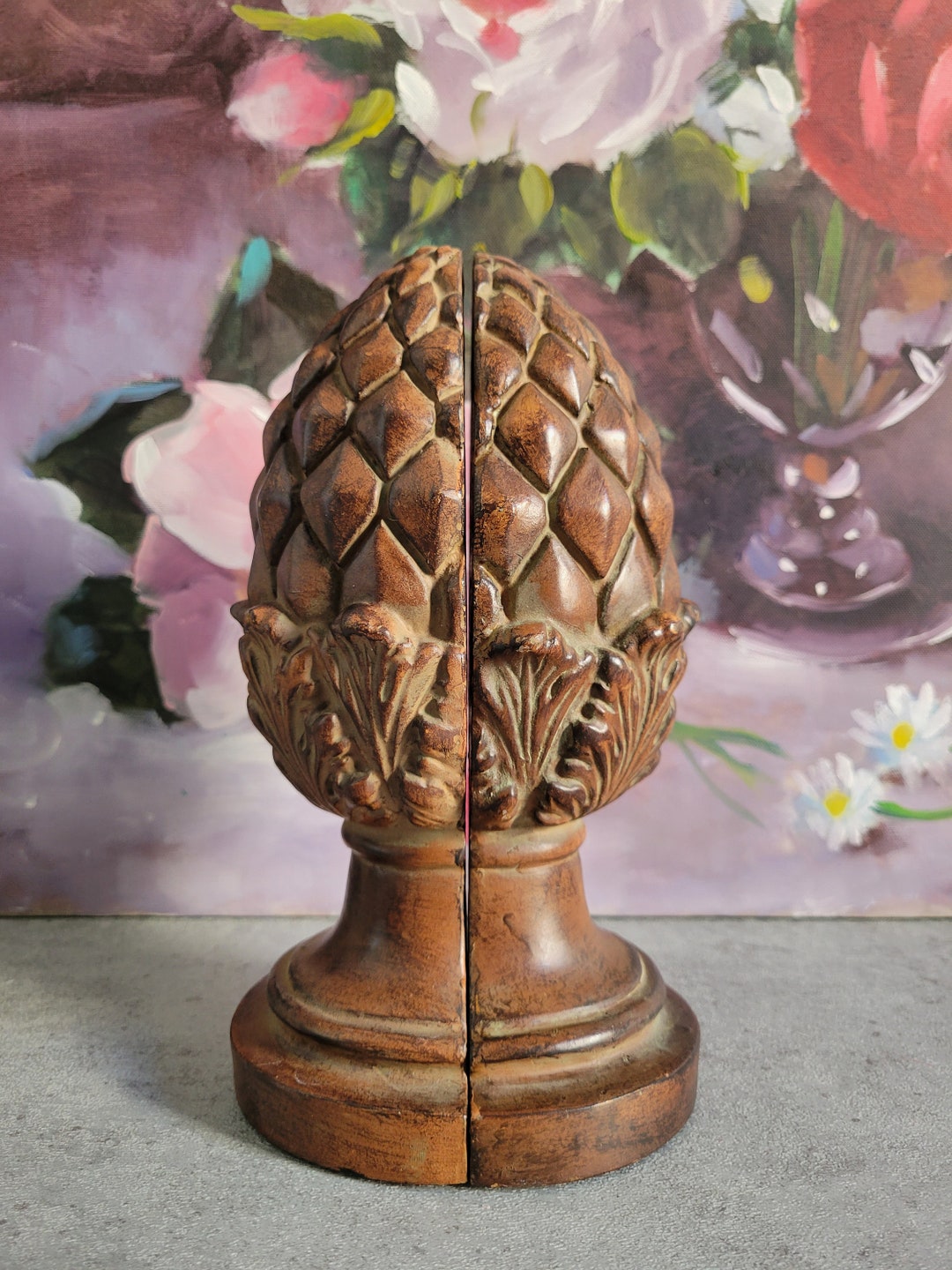 Vintage Pineapple Finial Bookends -kitchen Decor, Faux Wood ...