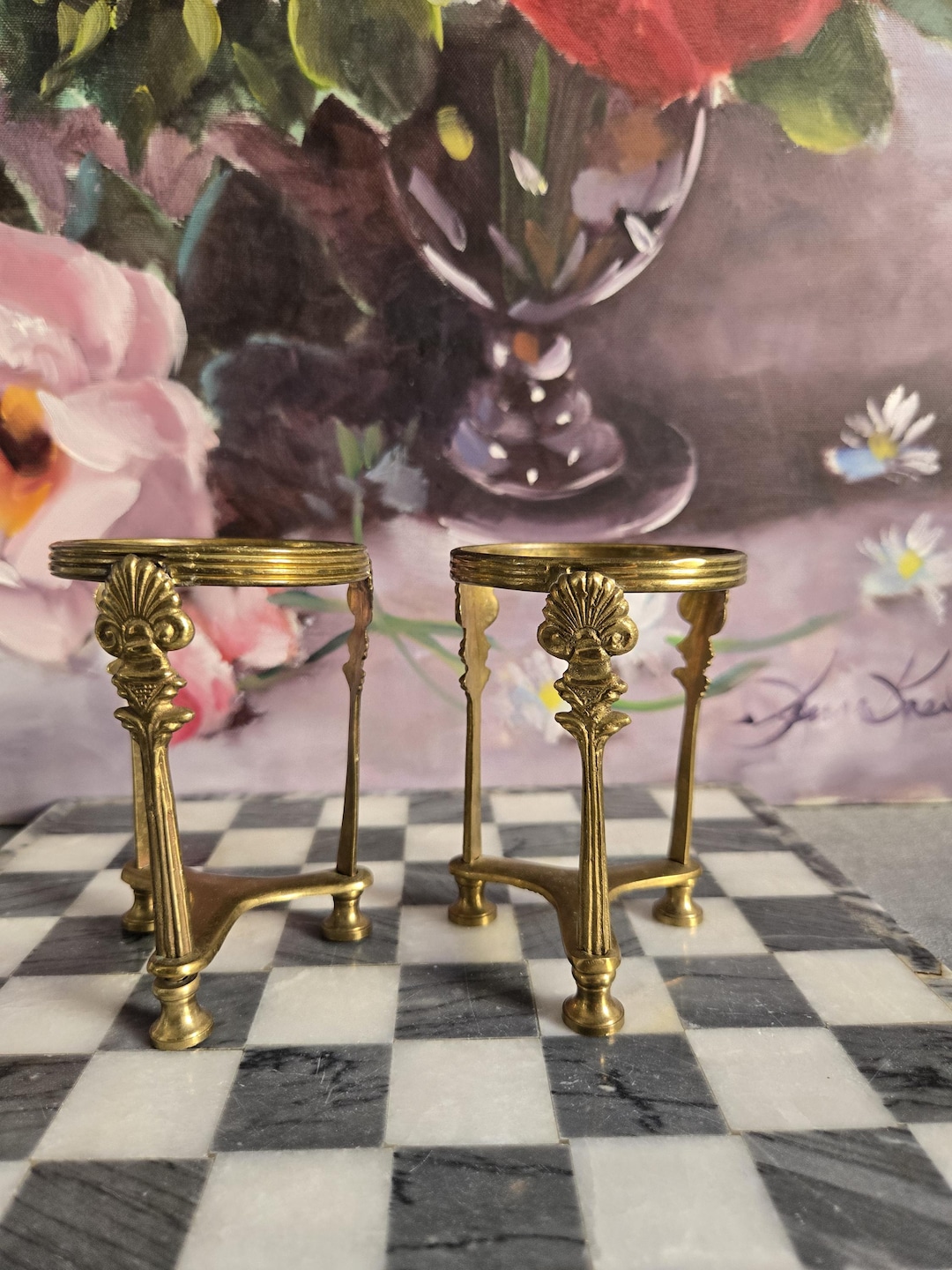 Vintage Brass Display Stands for Glass Orb, Eggs, Display for Office ...