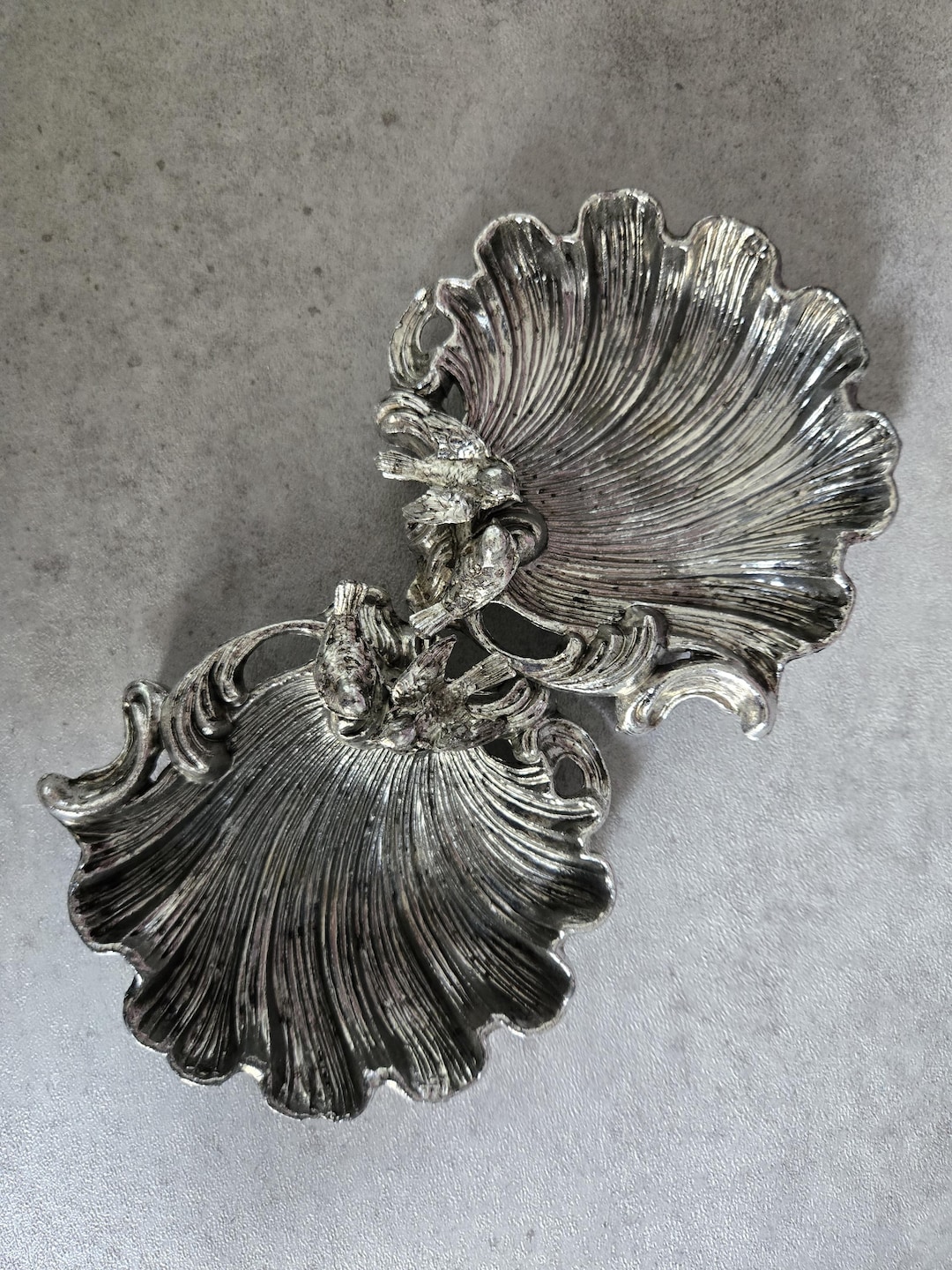 Vintage Scallop Clam Shell Dishes With Birds - Silver Plated Seashell ...