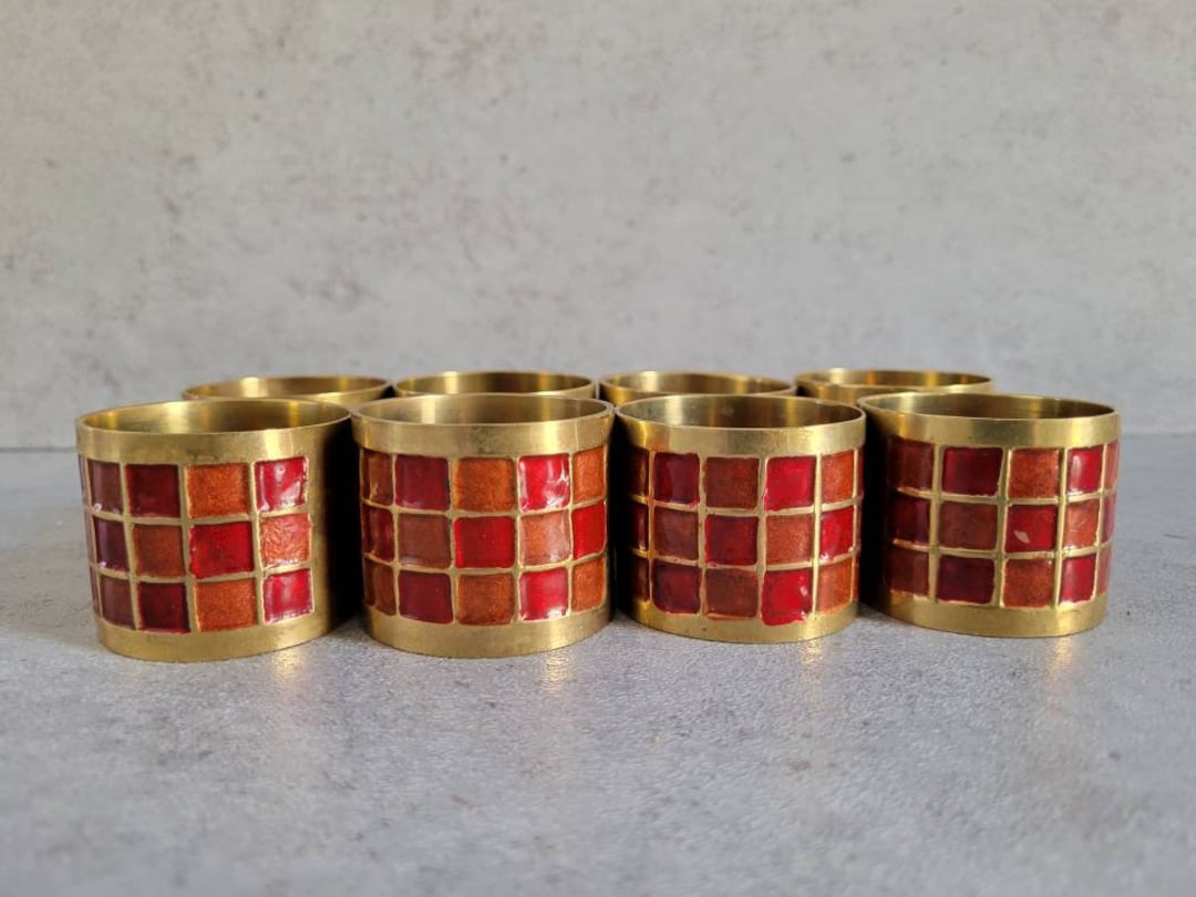 Vintage Brass Napkin Ring Set of 8 Round Red Solid Brass Rings, Elegant ...