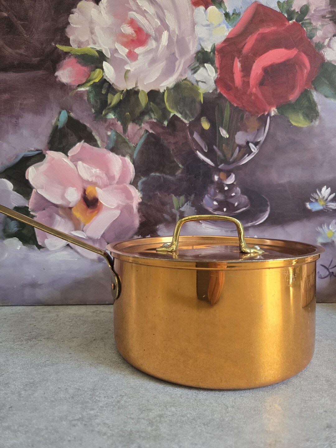 Vintage Copper Pot With Lid and Long Handle - Portugal Small Copper ...