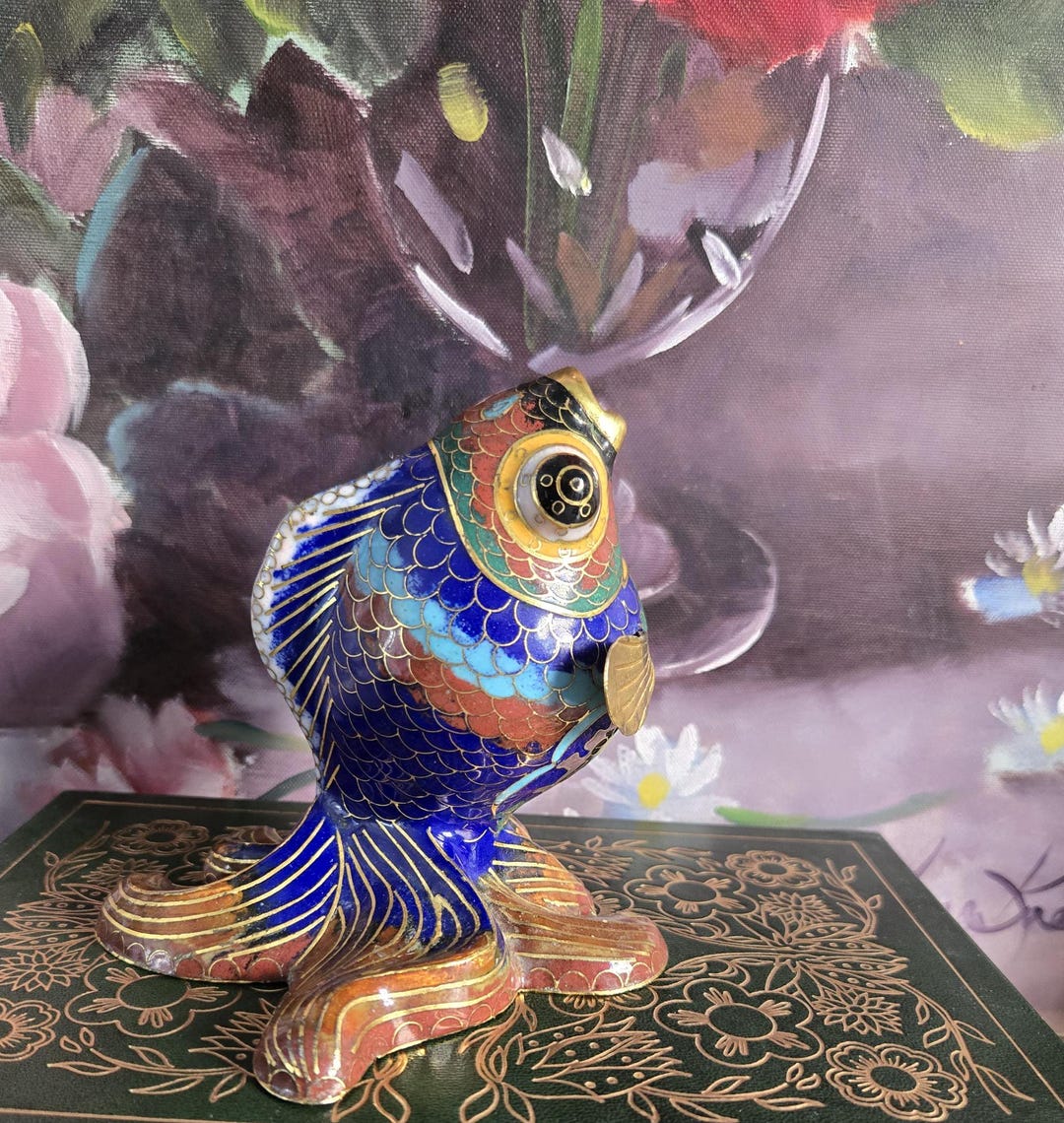 Chinese Cloisonne Fish - Pair of Vintage Asian Decorative Brass White ...