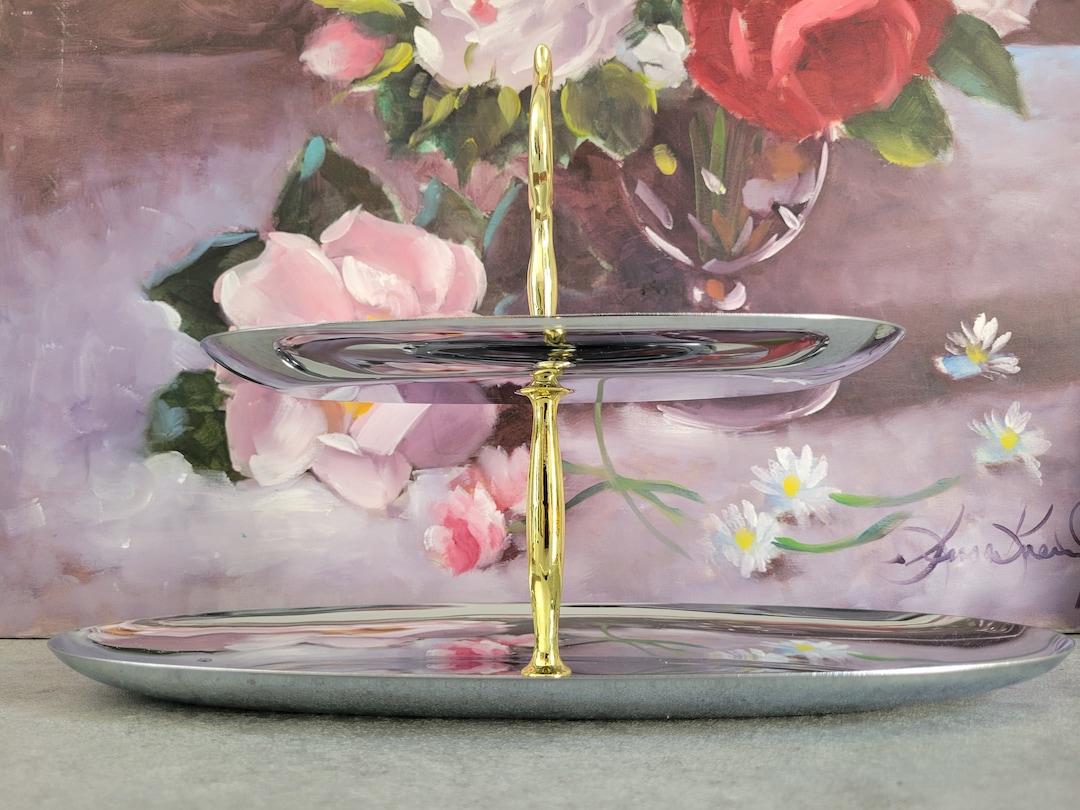 Two Tier Serving Tray - Chrome Vintage Dish Holder, 2 Tier Appetizer ...