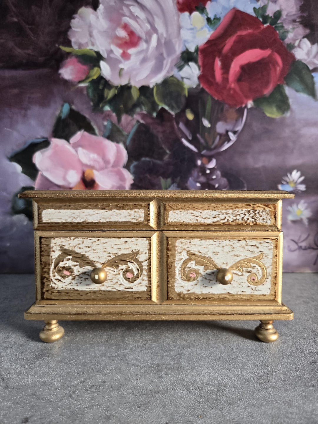Florentine Style Musical Box - Vintage Wood Music Jewelry Box, Floral ...