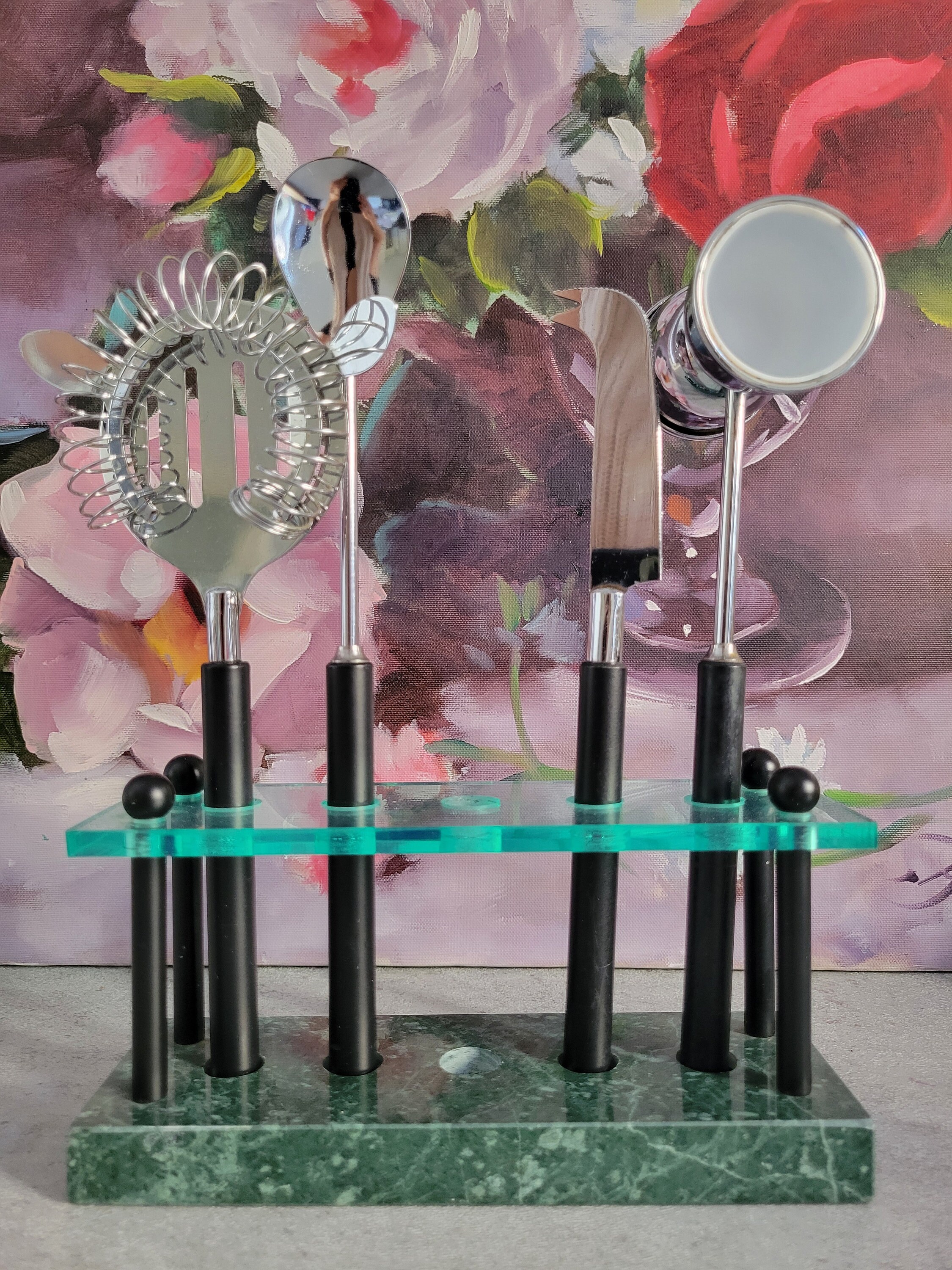 Vintage Barware Set With Marble Stand - Stainless Steel Cocktail Tools ...