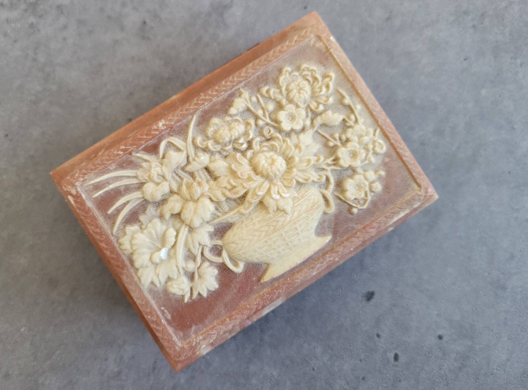 Vintage Genuine Incolay Stone Floral Box for Jewelry, Trinkets, Brown ...