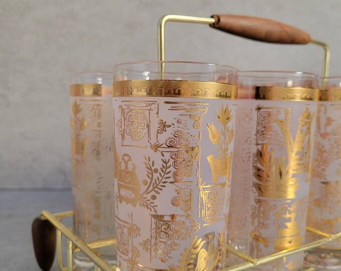 Vintage Colony Gold Highball Glasses Set of 8 With Caddy Gold Leaf 22K ...