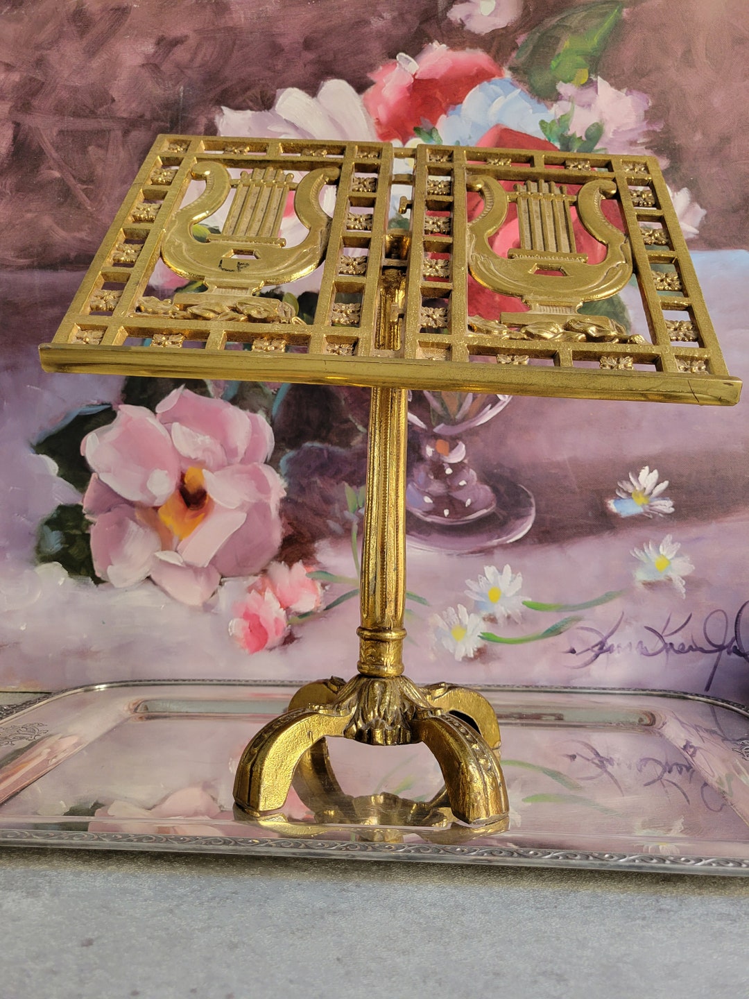 Brass Stand Holder - LARGE Vintage Decorative Metal Table Stand for ...