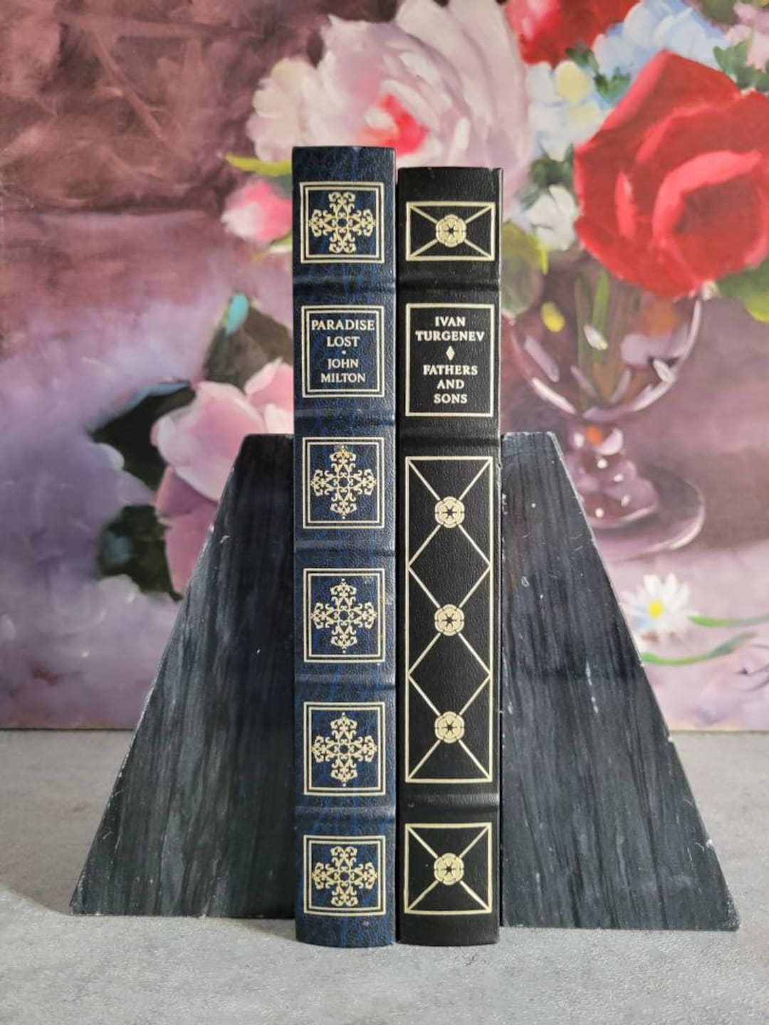 Black Marble Bookends With Lighthouse Design - Vintage Carved Stone ...