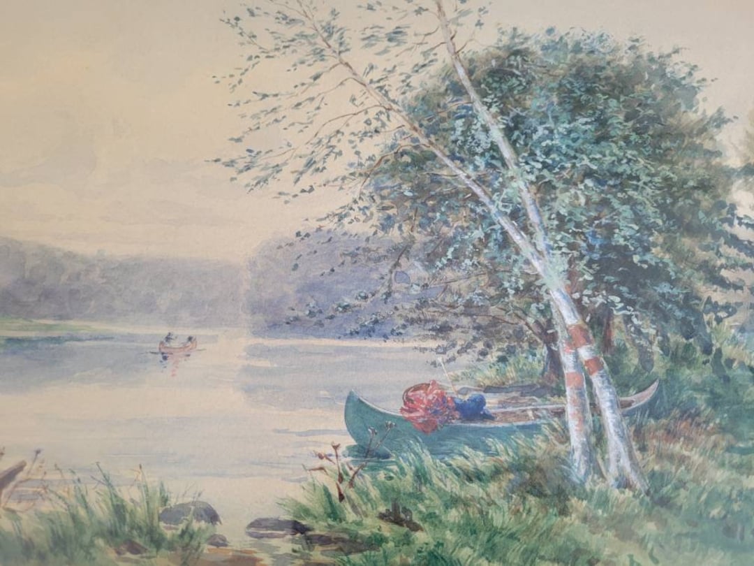 Vintage Watercolor Landscape Painting - Framed Lake Scene by H. O ...