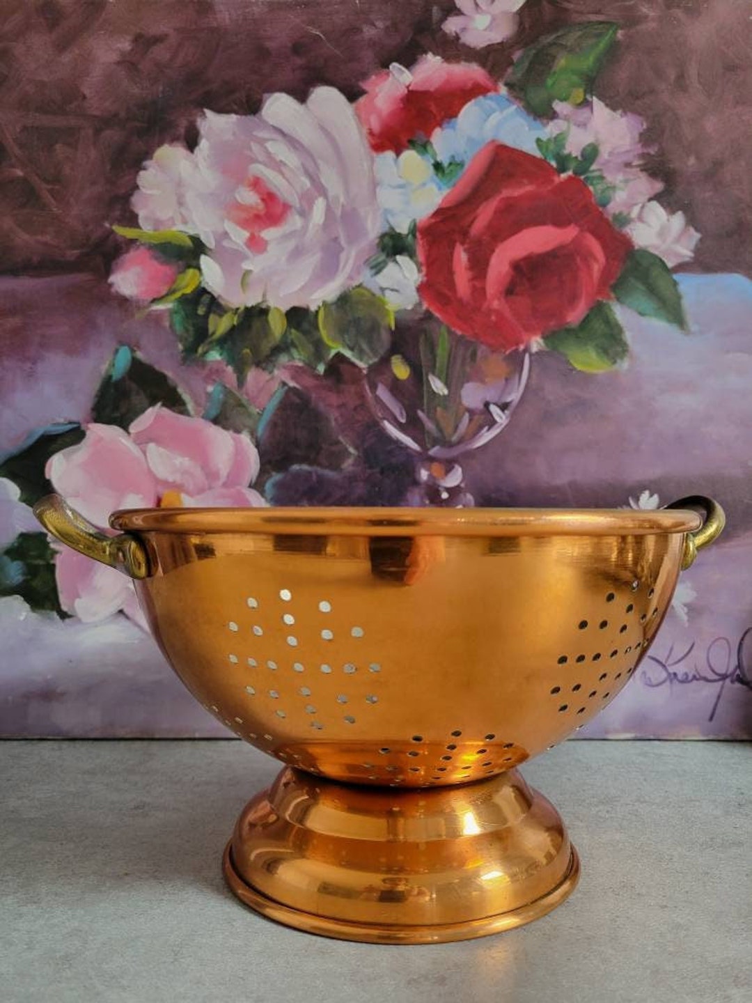 Vintage Copper Colander With Brass Handles - Vintage Round Copper ...
