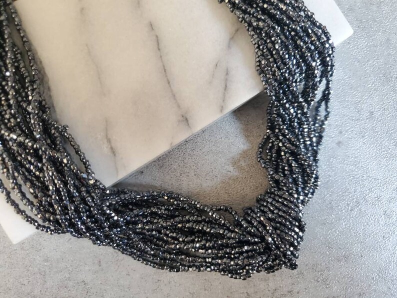 Vintage Micro Beaded Necklace With Ornate Clasp - Knot Metalic Gray ...