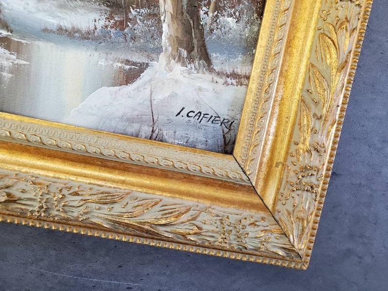 Irene Cafieri Signed Oil Painting on Canvas Framed, Winter Landscape ...