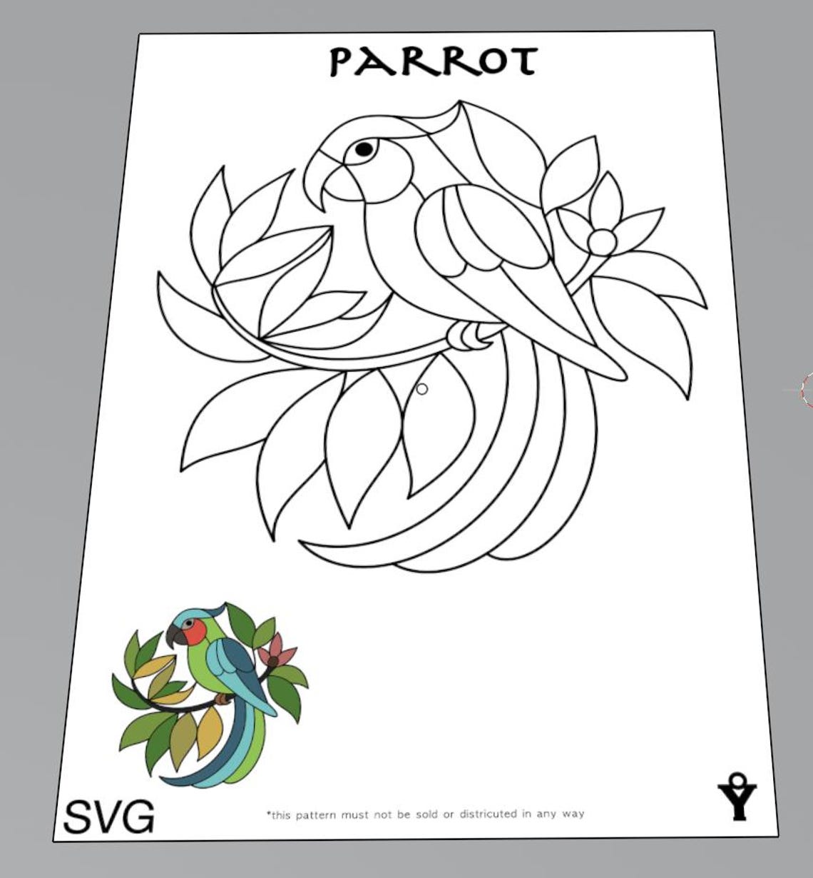 Parrot Stained Glass Pattern: DIY Bird Art (PDF SVG Digital Download A4 ...