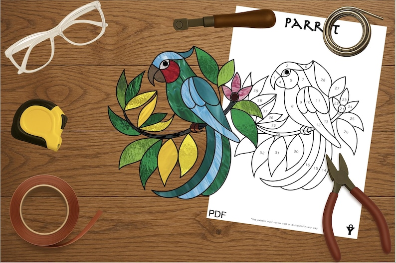 Parrot Stained Glass Pattern: DIY Bird Art (PDF SVG Digital Download A4 ...