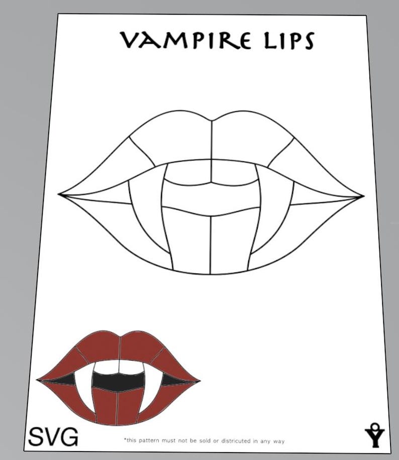 Vampire Lips Stained Glass Pattern: Halloween DIY Decor (PDF, SVG) - Etsy