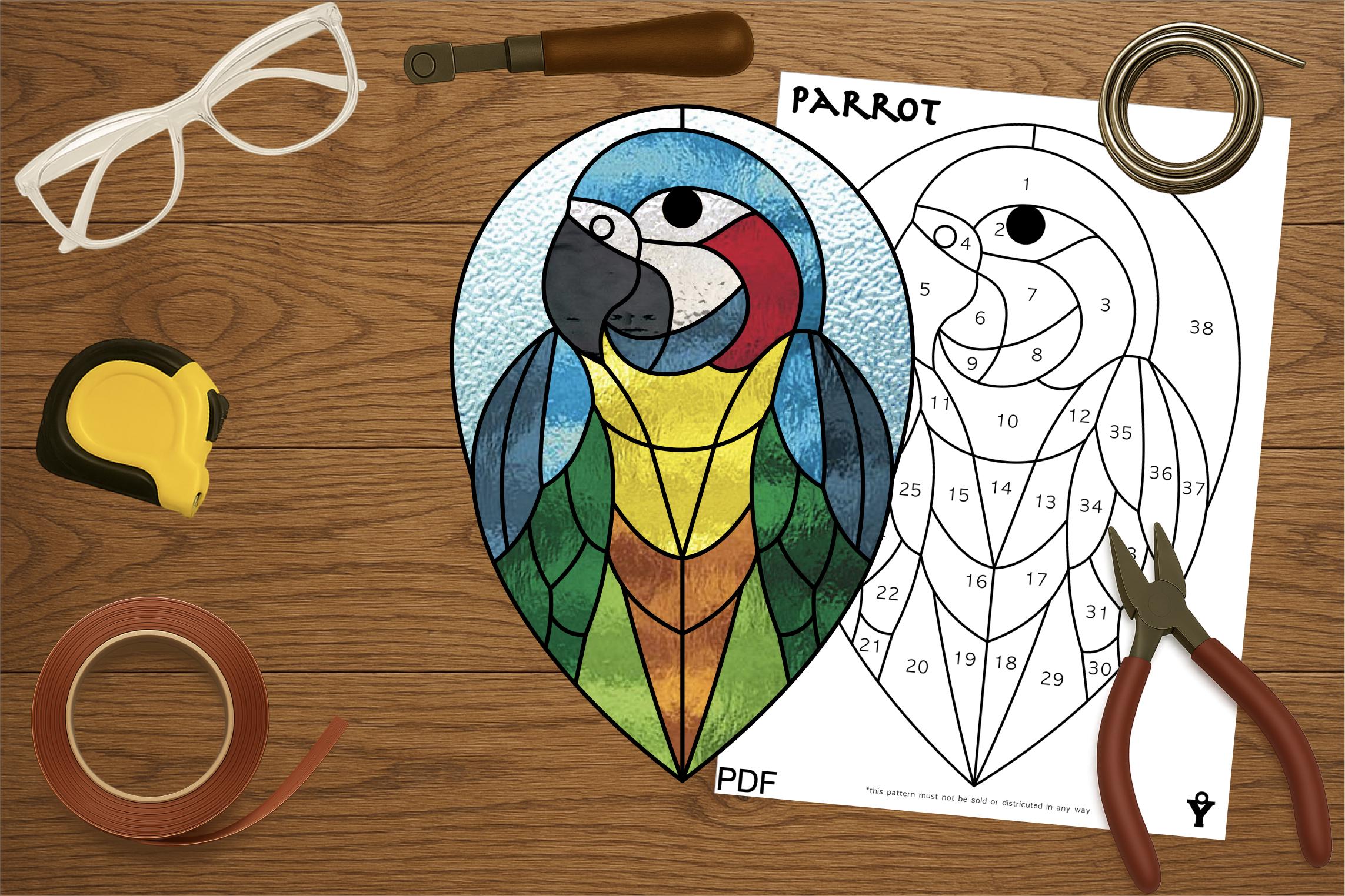 Parrot Stained Glass Pattern: DIY Bird Art (PDF SVG Digital Download A4 ...