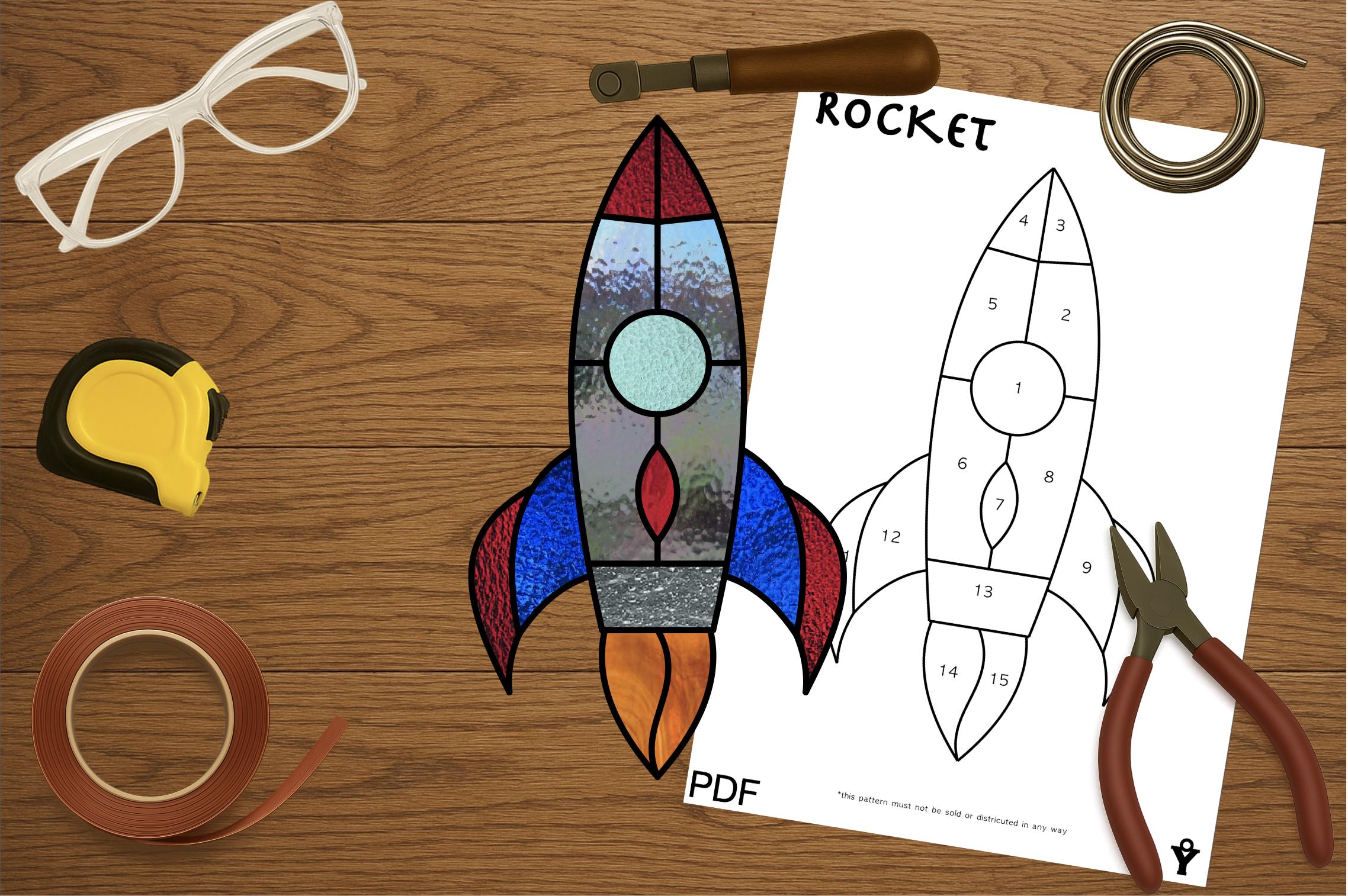 Rocket Stained Glass Pattern: DIY Home Decor (PDF SVG Digital Download ...