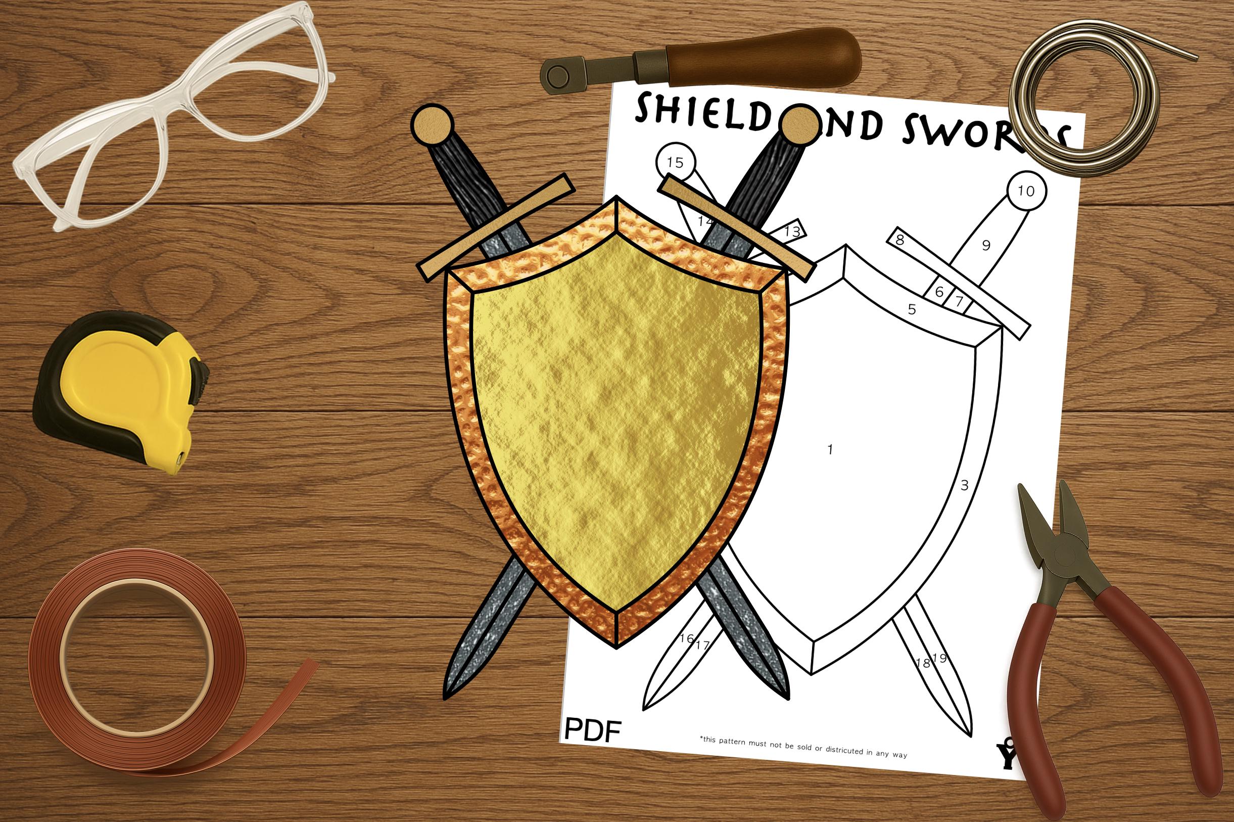 Shield and Swords Stained Glass Pattern: DIY Art (PDF SVG Digital ...
