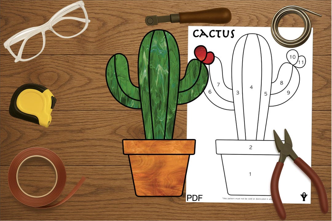 Cactus Stained Glass Pattern: DIY Art, Craft (PDF, SVG Digital Download ...