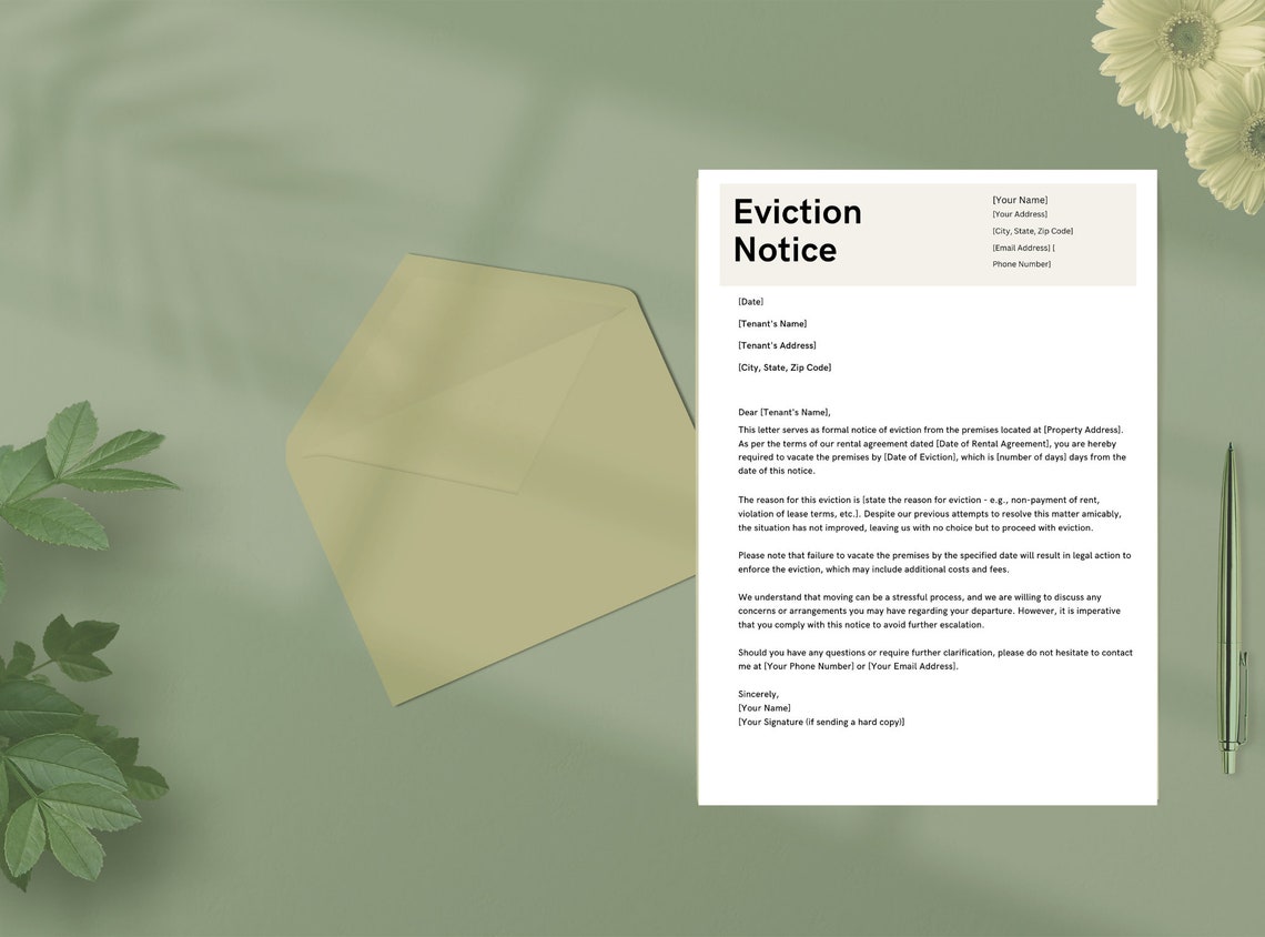 Eviction Notice Letter Template, Eviction Notice Letter, Eviction ...