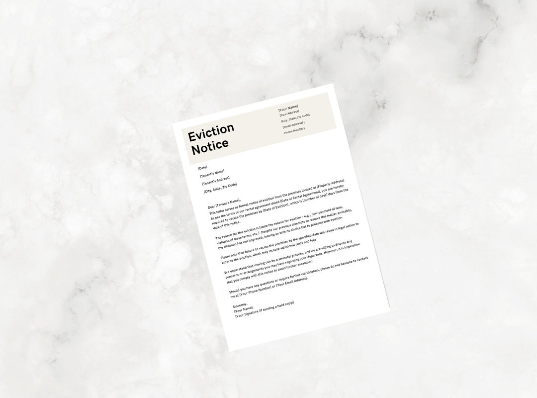 Eviction Notice Letter Template, Eviction Notice Letter, Eviction Notice Template, Eviction ...