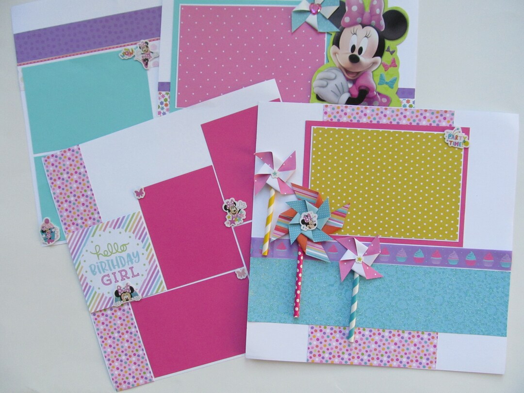 Minnie Birthday Layout Set, Pre-cut, Scrapbook Pages, Scrapbooks ...