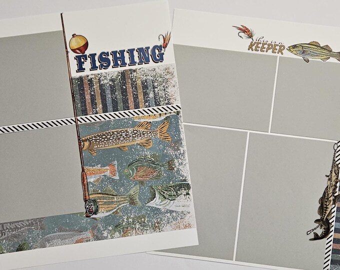 Fishing#2 DIY Kit,12x12 Scrapbook Layout, Scrapbook Page Kit, Box3 - Etsy