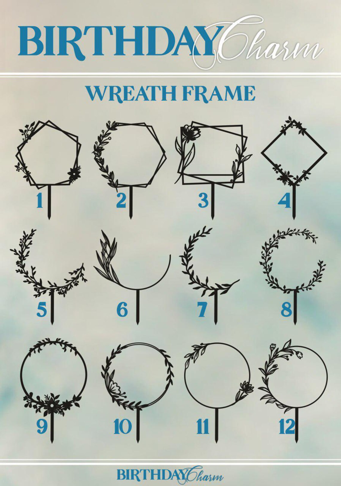 Floral Wreath Wedding Cake Topper: Personalized Gold Acrylic, Rustic ...