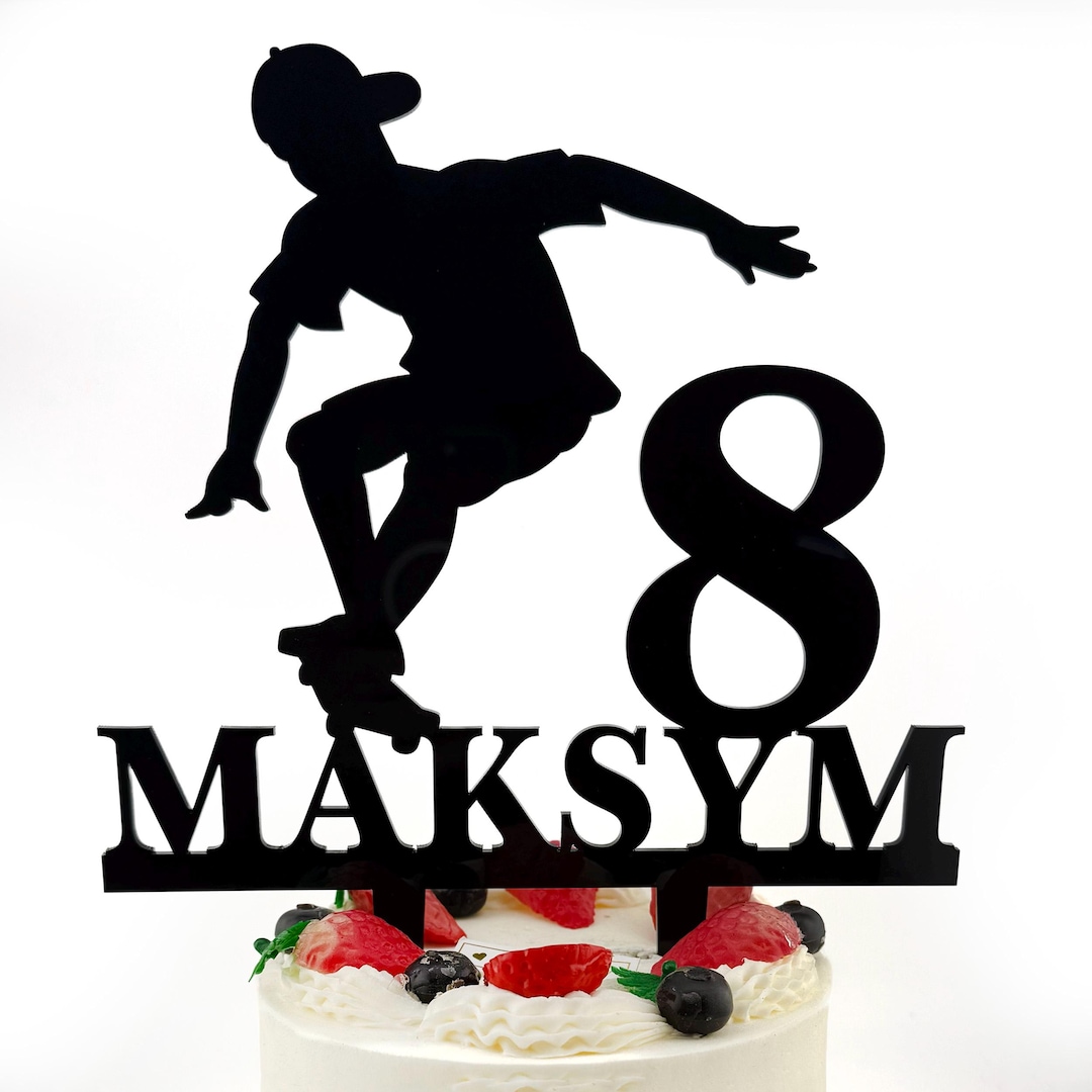 Skateboard Cake Topper, Skater Tricks Cake Decoration, Skateboarder ...