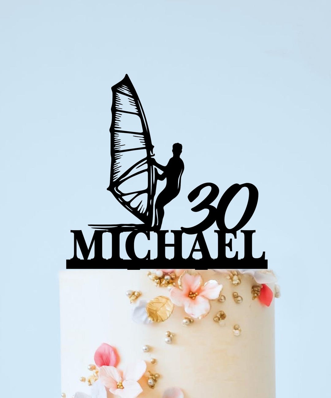 Windsurfing Cake Topper, Name and Age Cake Topper, Windsurfing Birthday ...