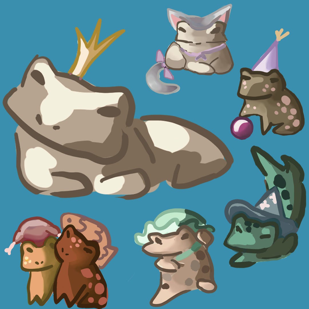 Frog Cats Clipart Set | Hand-painted Whimsical PNG (digital Download ...