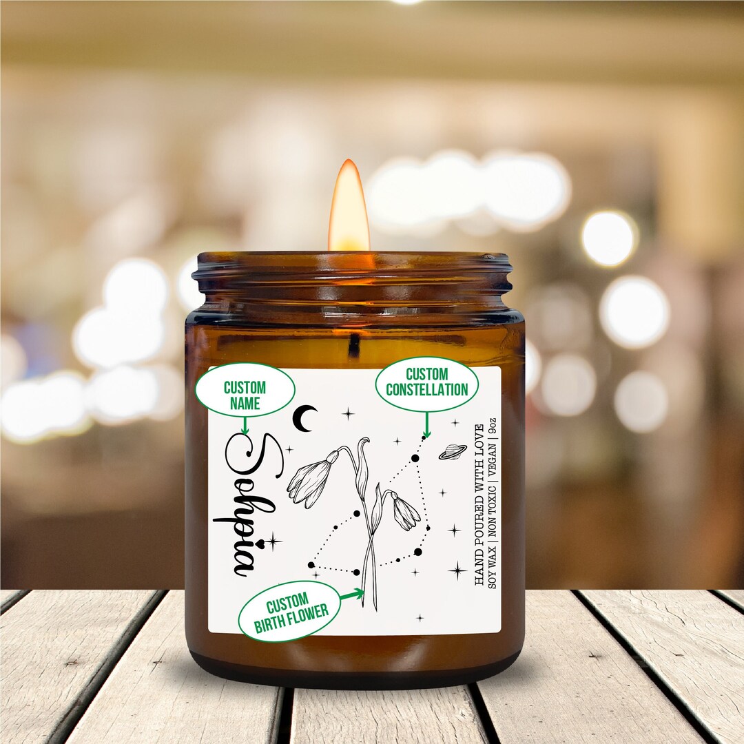 Personalize Birth Flower Candle, Birth Flower Custom Engagement Gift ...