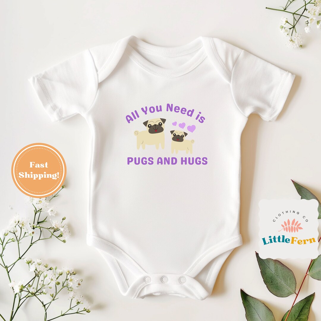 Pugs and Hugs Baby Onesie®- Cute Pug Baby Onesie®- Dog Baby Bodysuit ...