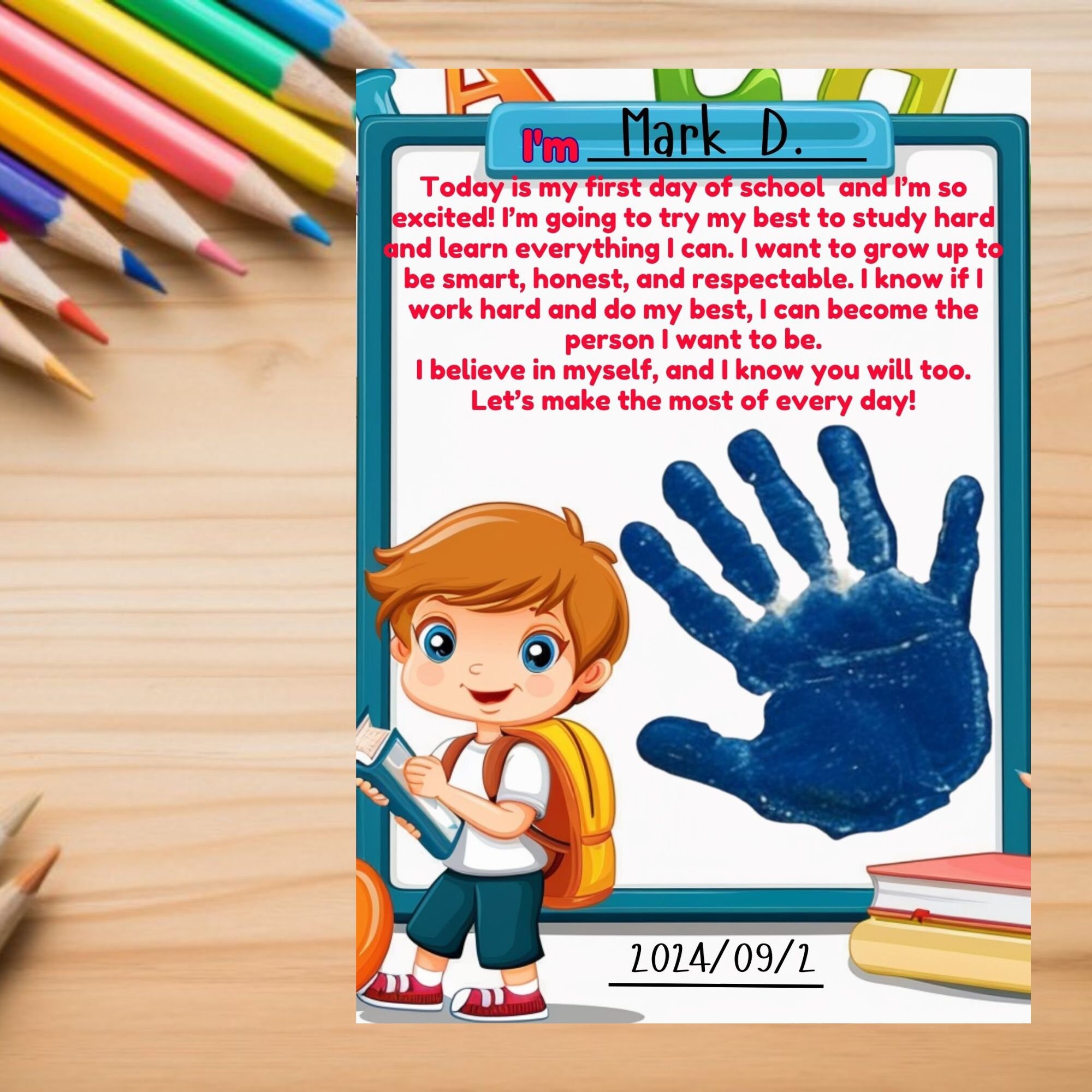 First Day of School Handprint Craft Printable, Back to School Handprint ...