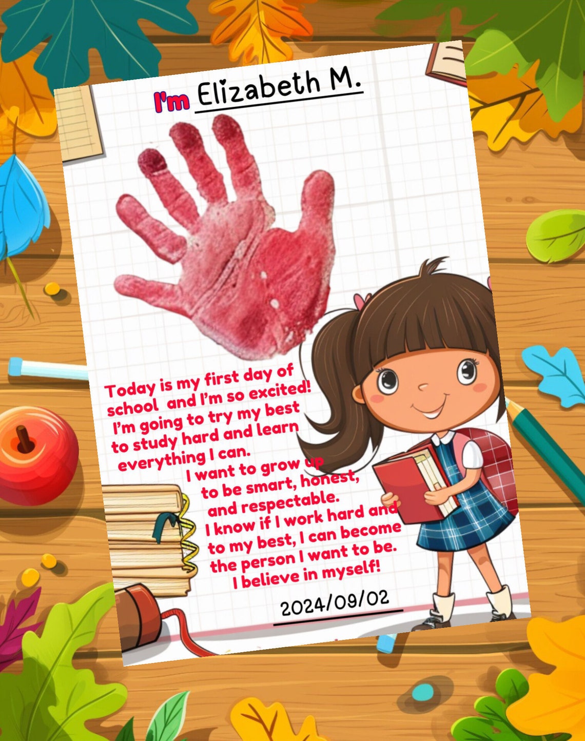 First Day of School Handprint Craft Printable, Back to School Handprint ...