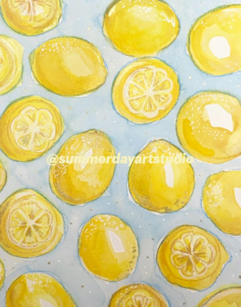 Handpainted Watercolor Lemons Digital Print | Citrus Fruit Art ...