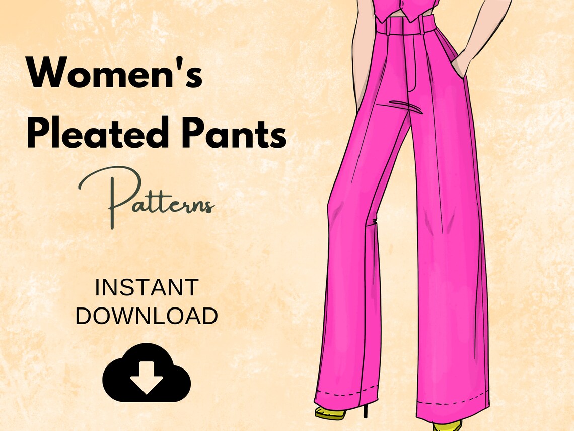 Women's Pleated Pants Sewing Pattern, Sewing Pattern, Women Pants ...