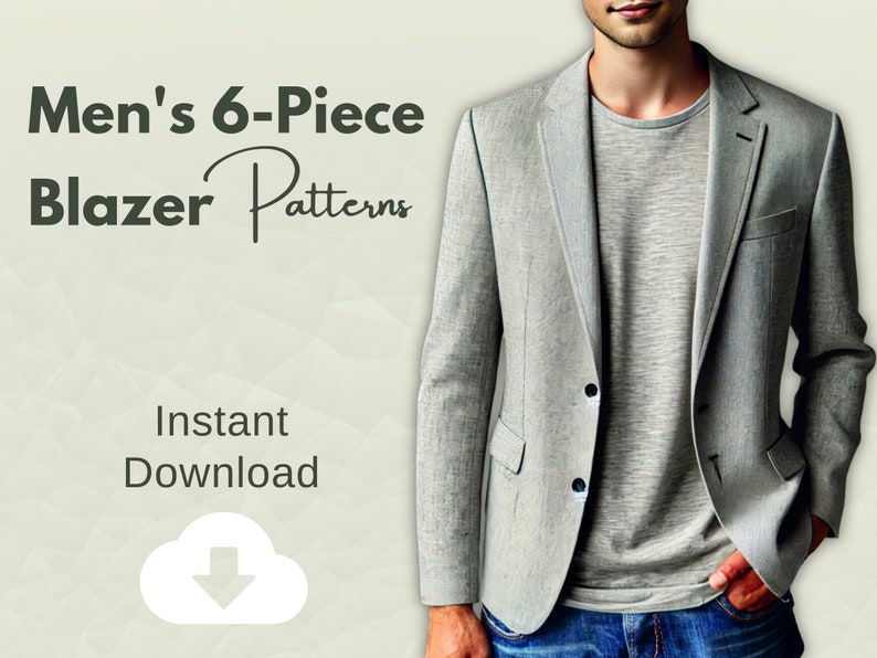 Men's 6-piece Blazer Sewing Pattern, Five Different File Formats ...