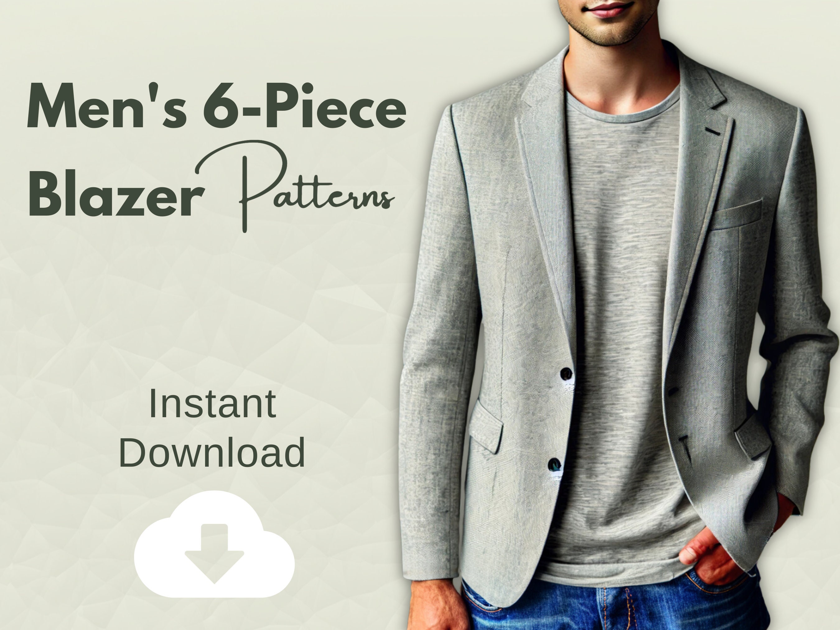 Men's 6-piece Blazer Sewing Pattern, Five Different File Formats ...