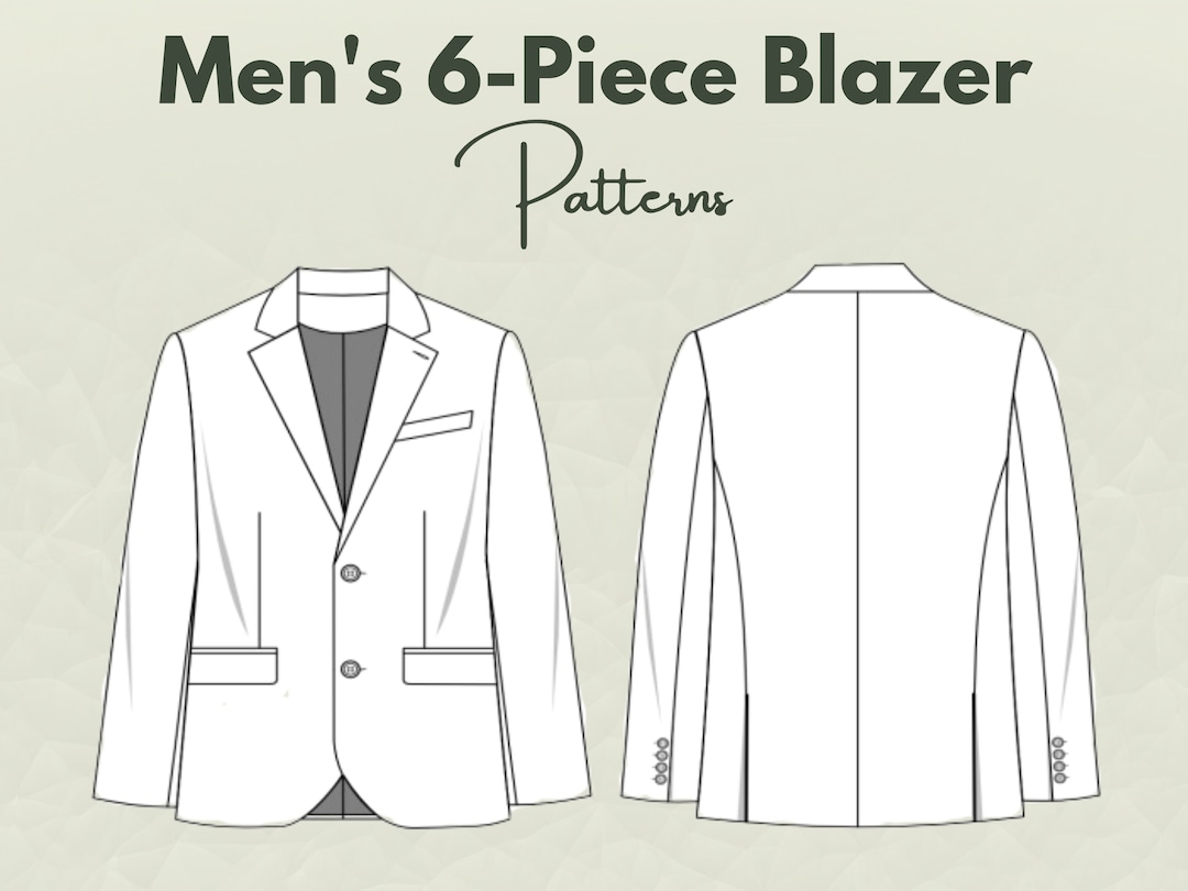 Men's 6-piece Blazer Sewing Pattern, Five Different File Formats ...