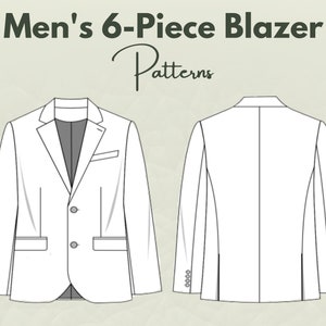 Men's 6-piece Blazer Sewing Pattern, Five Different File Formats ...