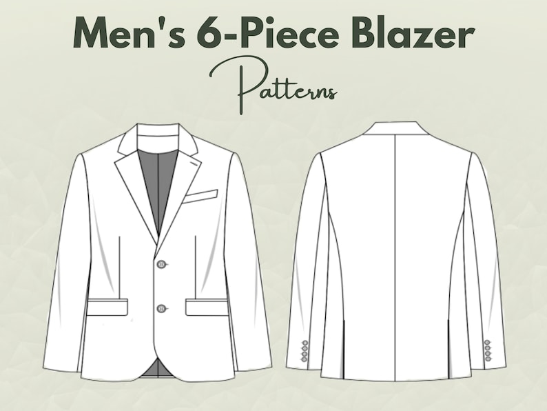 Men's 6-piece Blazer Sewing Pattern, Five Different File Formats ...