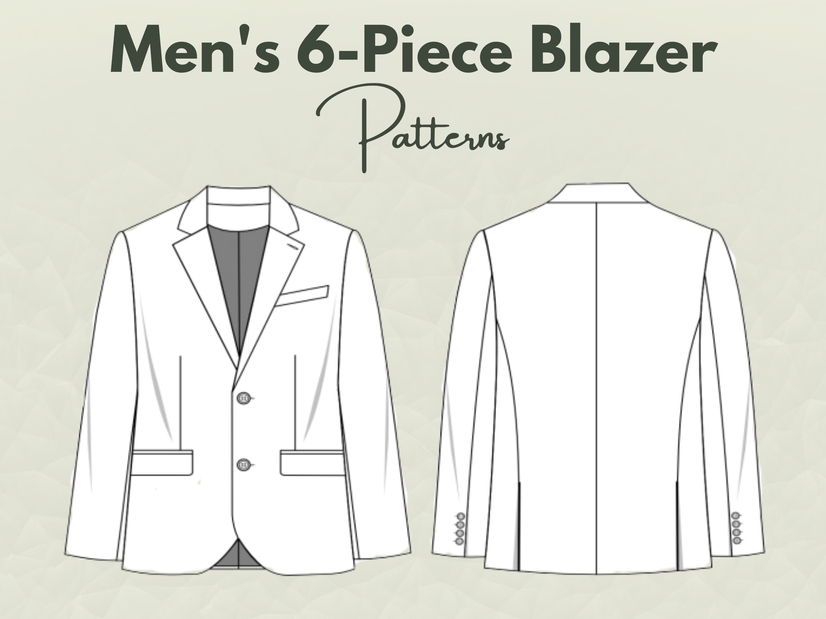 Men's 6-piece Blazer Sewing Pattern, Five Different File Formats, Industrial Standard Tech Pack ...