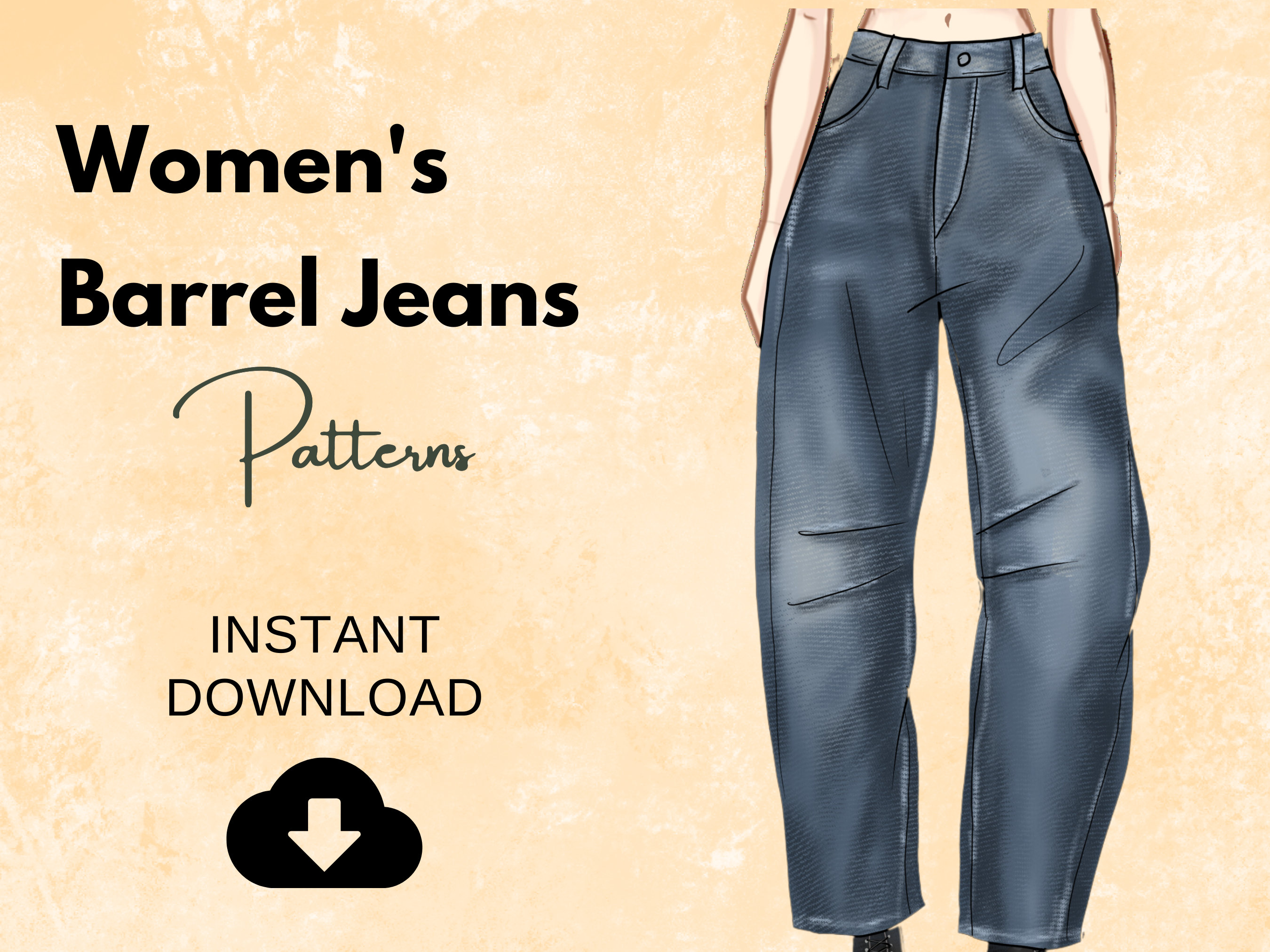 Women's Barrel Jeans Sewing Pattern, Sewing Pattern, Women Pants ...