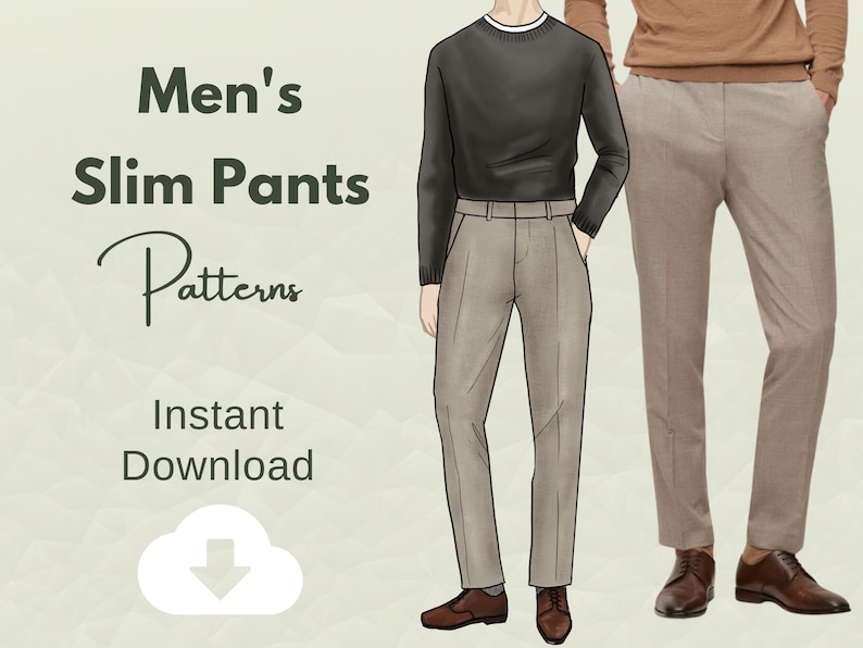 Men's Slim Pants Sewing Pattern, Men's Sewing Pattern, Sewing Pattern ...